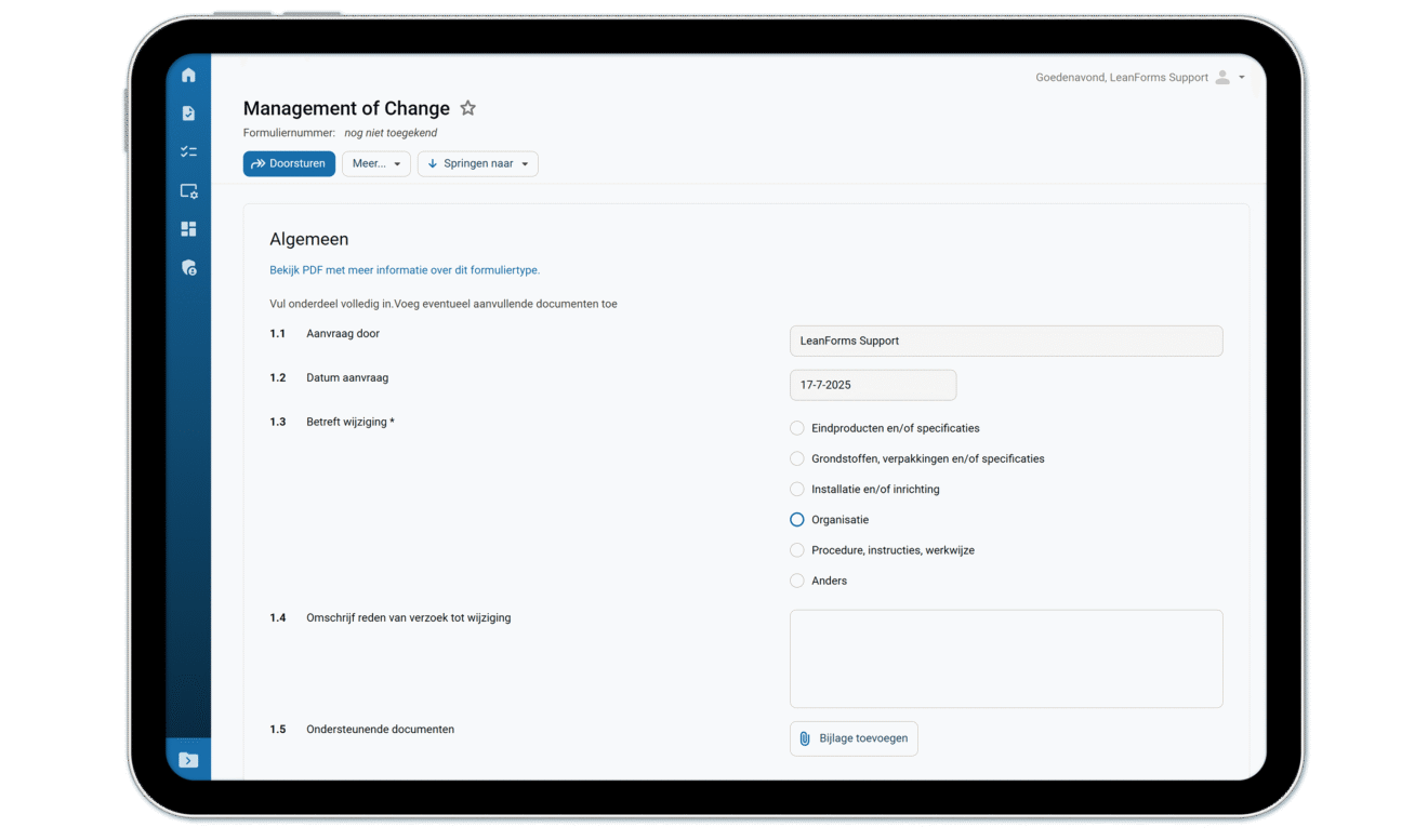 Management of Change formulier - LeanForms