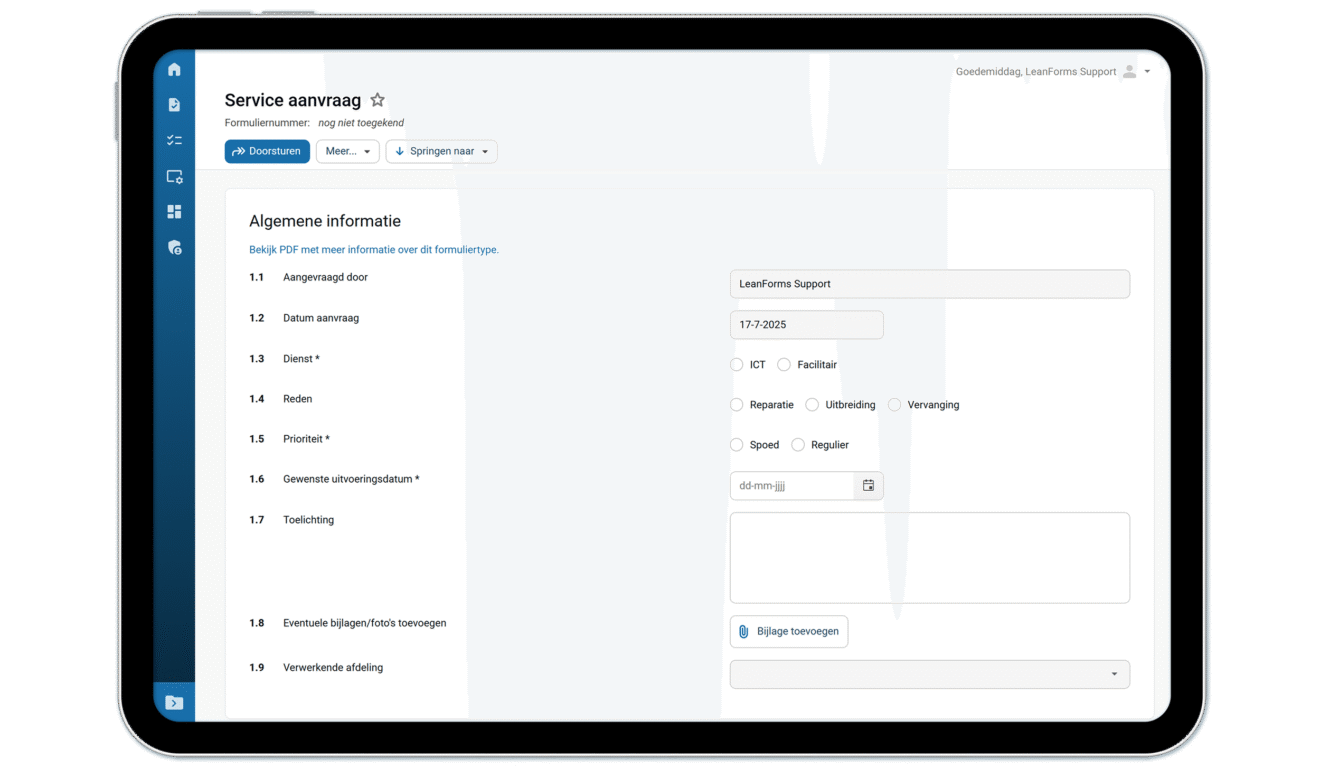 Formulier Service aanvraag - LeanForms