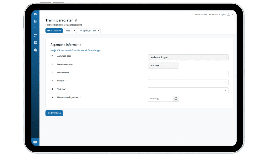 Trainingsregister formulier - LeanForms